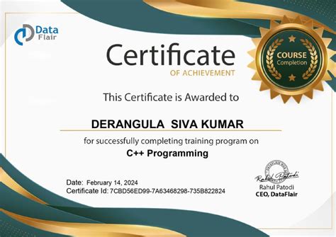 Siva Kumar On Linkedin C Certification Dataflair Programming