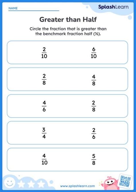 Compare With The Benchmark Half — Printable Math Worksheet
