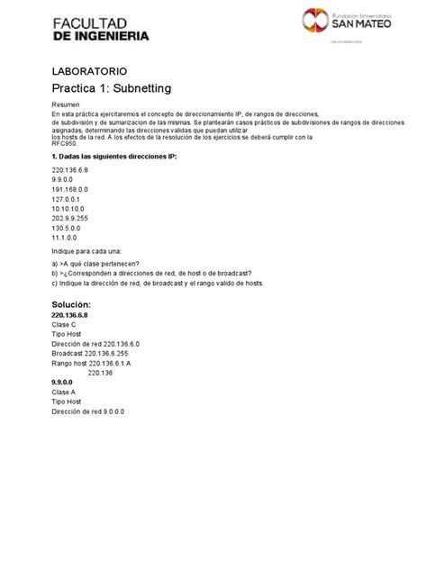Laboratorio De Subnetting Pdf Dirección Ip Protocolos De Internet