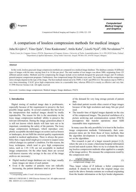 A Comparison Of Lossless Compression Methods For Medical Images