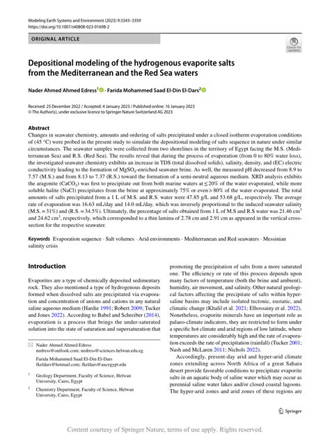 Depositional Modeling Of The Hydrogenous Evaporite Salts From The