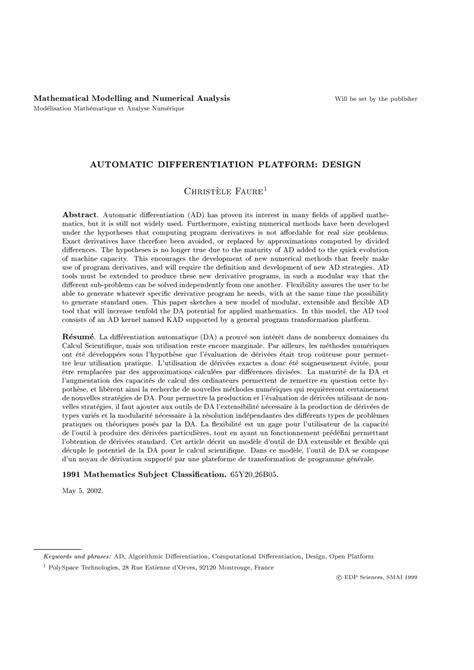 Pdf Automatic Differentiation Platform Design