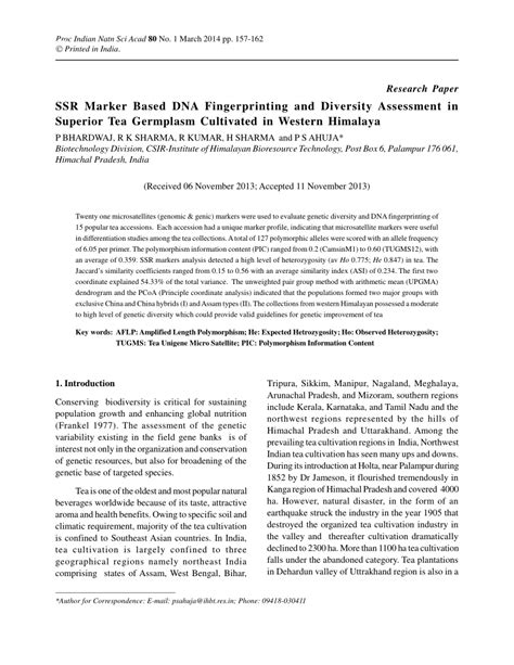 Pdf Ssr Marker Based Dna Fingerprinting And Diversity Assessment In