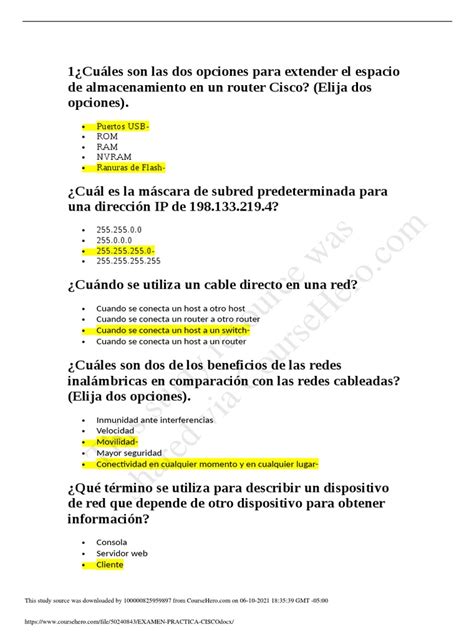 Examen Practica Cisco Pdf Dirección Ip Enrutador Computación