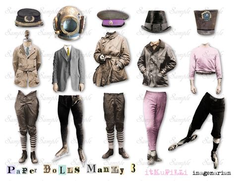 Paper Dolls Manly Bundle 3 X Digital Collage Sheet  And Etsy