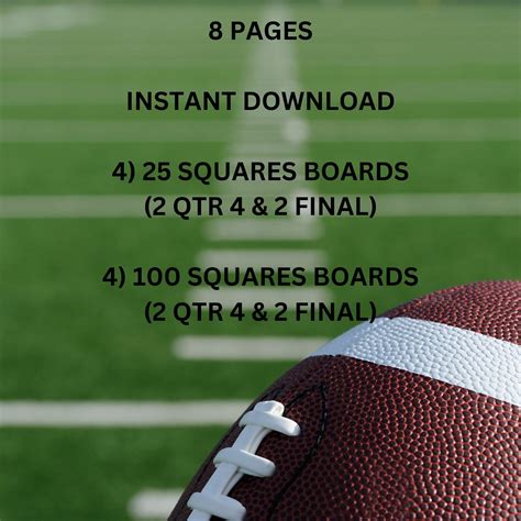 The Big Game Football Square Game 100 Square And 25 Square Game Board