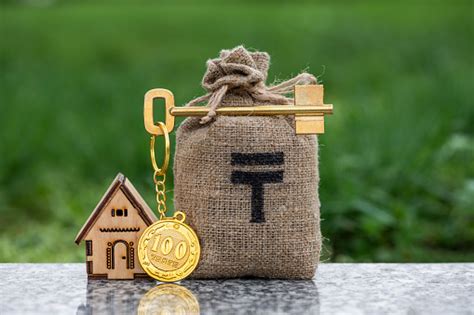 동전 열쇠 고리 100 카자흐스탄 텡게 동전 돈 가방 및 미니어처 목조 주택과 금 열쇠 0명에 대한 스톡 사진 및 기타 이미지 0명 개념 건설 산업 Istock