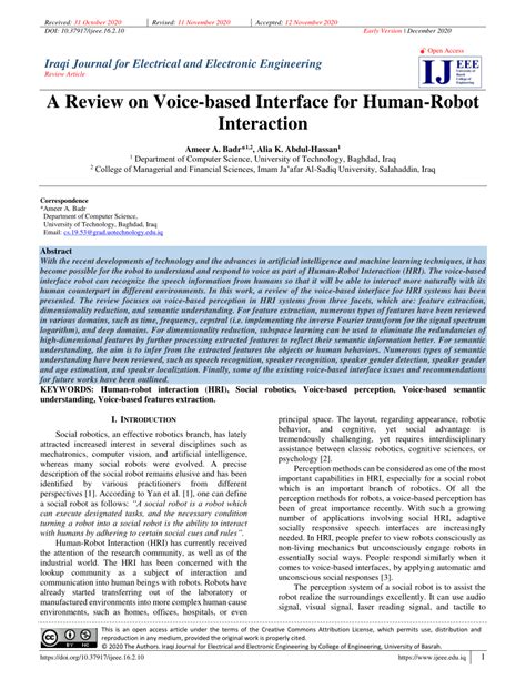 Pdf A Review On Voice Based Interface For Human Robot Interaction