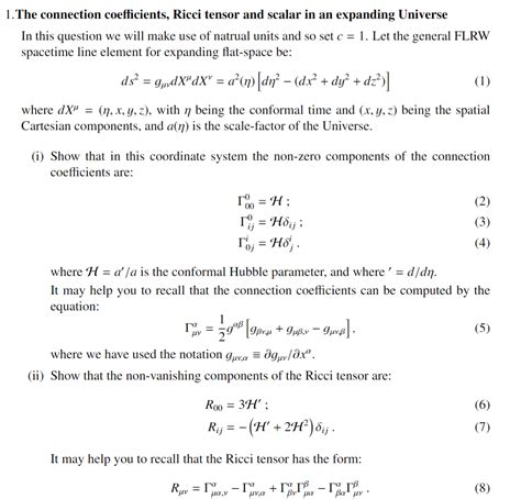 Solved 1 The Connection Coefficients Ricci Tensor And