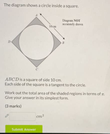 Solved The Diagram Shows A Circle Inside A Square Ram Not Rately