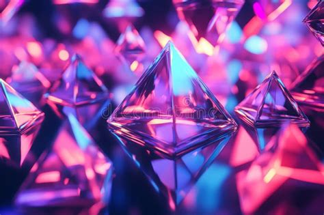 A Surreal 3d Abstract Background Featuring An Endless Array Of Floating Luminous Pyramids Stock