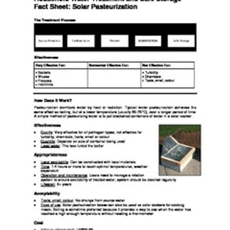 Solar Pasteurization Fact Sheet Wash Resources