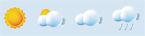 3d 날씨 세트 아이콘 세트 구름 날씨 일기 예보 현실적인 3d 아이콘 템플릿 컬렉션 3d 벡터 현실적인 개체 날씨 아이콘 벡터