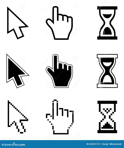 Pixel Cursors Icons Arrow Hourglass Hand Mouse Stock Vector Illustration Of Point