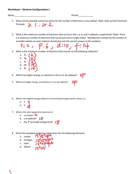 Electron Configuration Chart Worksheet Ponasa