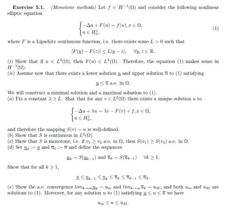 Solved Exercise 5 1 Monotone Methods Let F∈h−1 Ω And