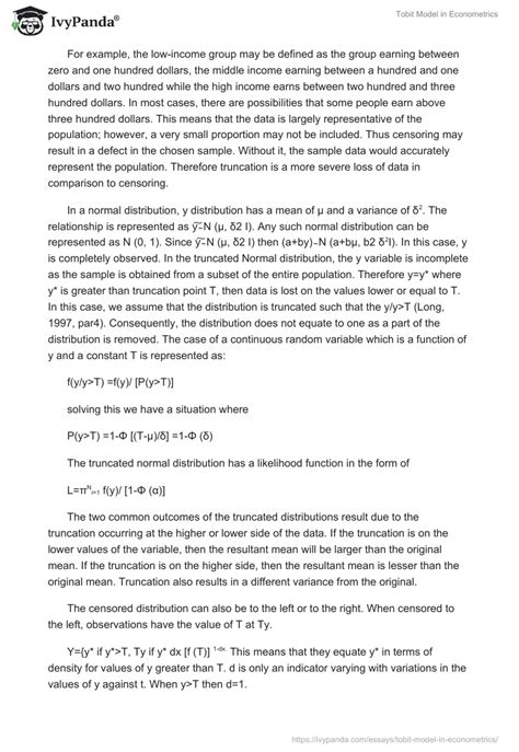 Tobit Model In Econometrics Words Essay Example