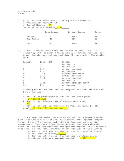 PH Problem Set With Answers Problem Set PH Using The Table Below What Is The