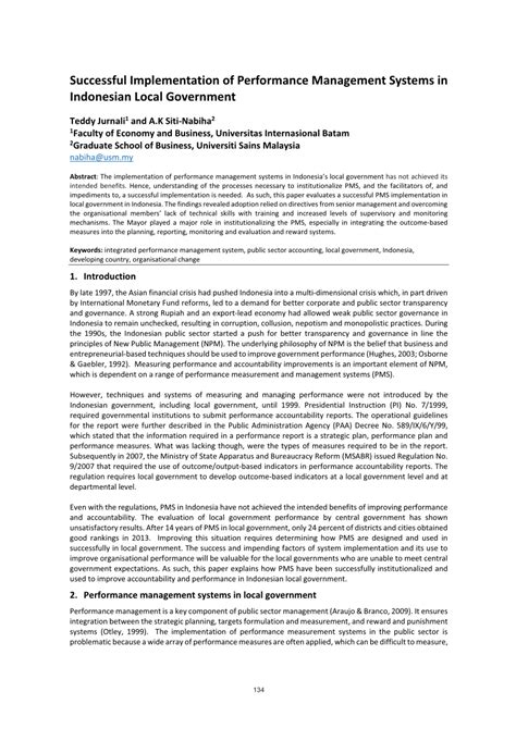 PDF Successful Implementation Of Performance Management Systems In Indonesian Local Government