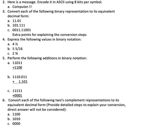 solved 2 here is a message encode it in ascii using 8 bits