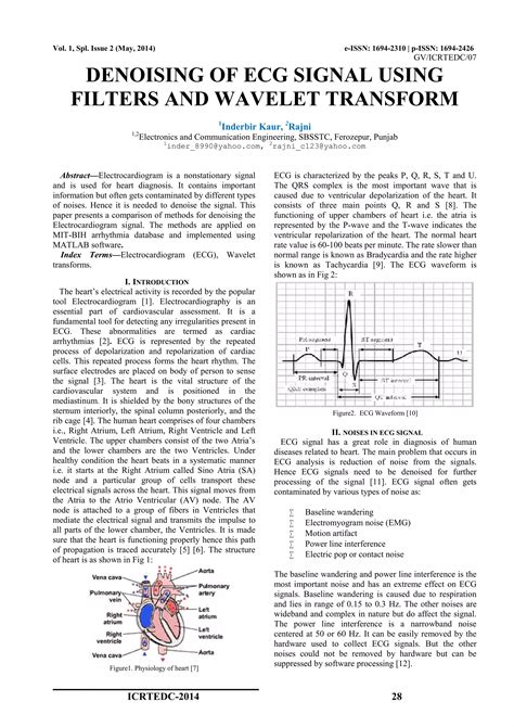 denoising of ecg signal using filters and wavelet transform pdf