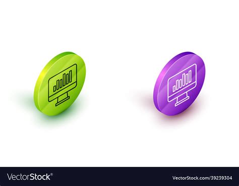 Isometric Line Computer Monitor With Graph Chart Vector Image