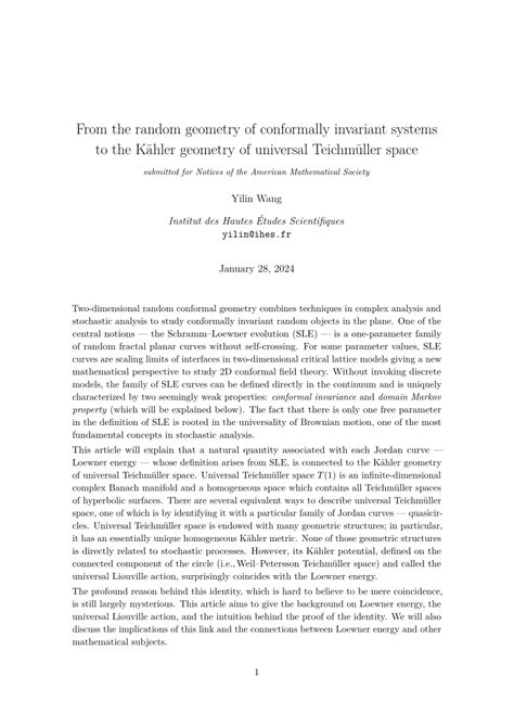 Pdf From The Random Geometry Of Conformally Invariant Systems To The Kähler Geometry Of