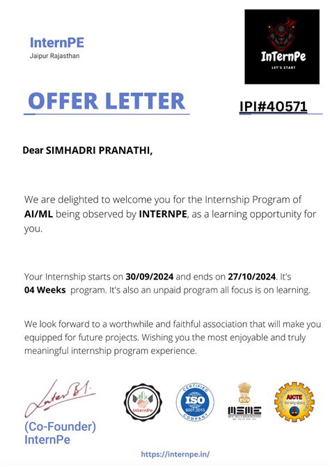 Pranathi Simhadri On Linkedin Internpe Internship Ai Newopportunities