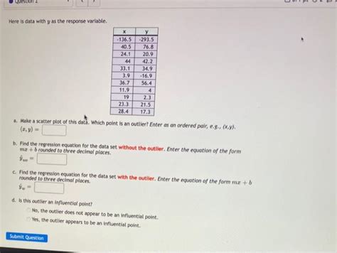 Solved Question 2 Here Is Data With Y As The Response
