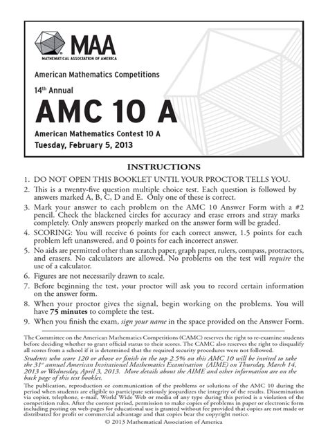 2013 Amc 10 A Problems Pdf Mathematics