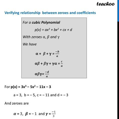 Example 5 Optional Verify 3 1 13 Are Zero Of Cubic Polynomial