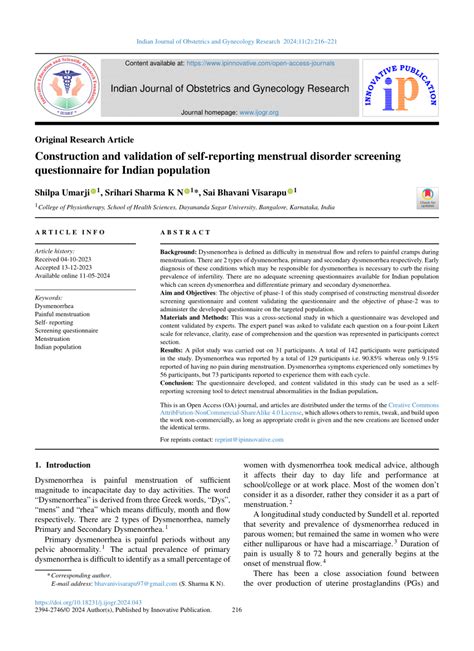 Pdf Construction And Validation Of Self Reporting Menstrual Disorder Screening Questionnaire