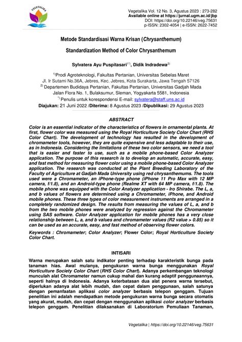 Pdf Metode Standardisasi Warna Krisan Chrysanthemum Standardization Method Of Color