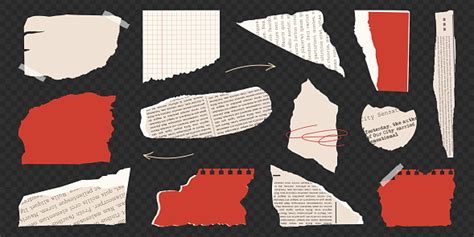 찢어진 종이 컬렉션 트렌디한 레트로 빈티지 신문 컷 세트 노트북 시트 스티커용 컬러 Y2k 요소 그런지 질감 콜라주 포스터