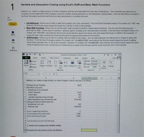 Solved Variable And Absorption Costing Using Excels Sum And