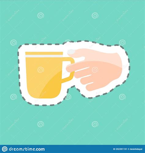 Sticker Line Cut Holding Coffee Cup Suitable For Hand Actions Symbol Simple Design Editable