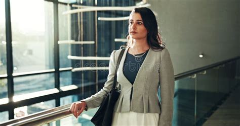 Office Lobby And Business Woman With Thinking For Finance Career