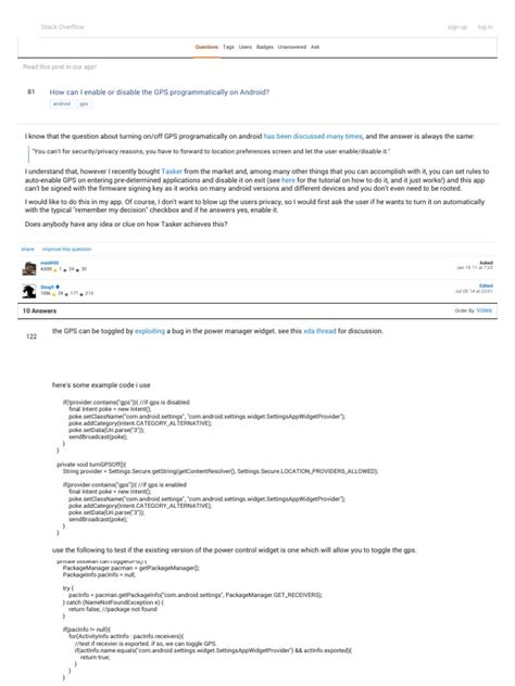 How Can I Enable Or Disable The Gps Programmatically On Android Stack Overflow Pdf Pdf