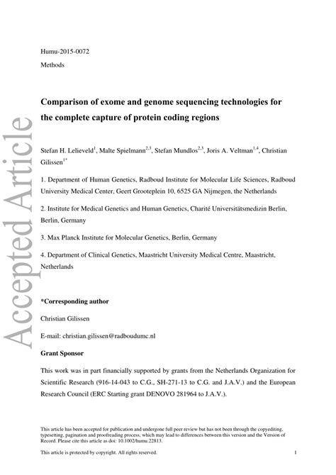 Pdf Comparison Of Exome And Genome Sequencing Technologies For The