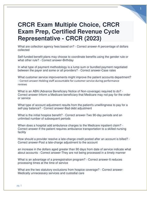 CRCR Exam Multiple Choice CRCR Exam Prep Certified Revenue Cycle Representative CRCR Latest