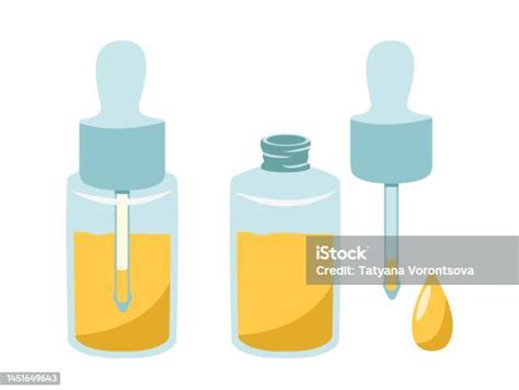 흰색 배경에 격리된 뚜껑과 피펫이 있는 매니큐어 큐티클 오일 유리병의 화장품 세트 에센셜 오일에 대한 스톡 벡터 아트 및 기타