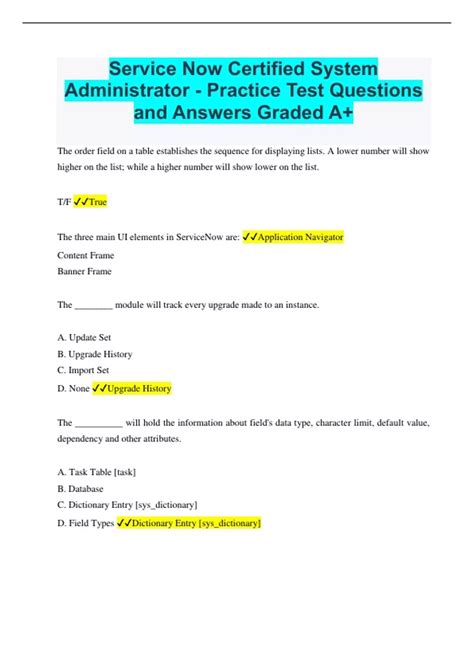 Service Now Certified System Administrator Practice Test Questions And Answers Graded A