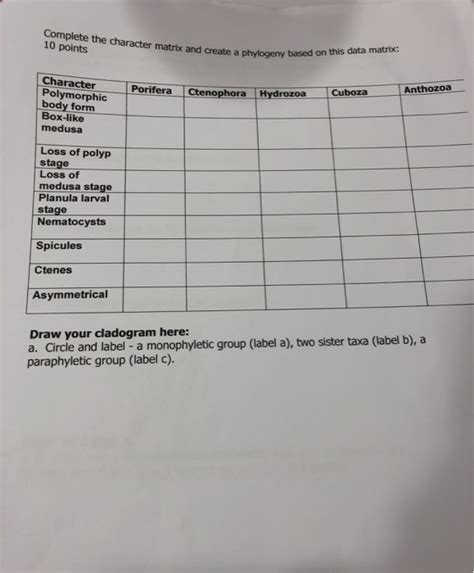 Solved Complete The Character Matrix And Create A Phylogeny