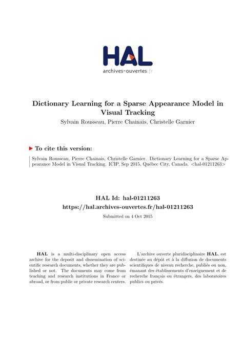 Pdf Dictionary Learning For A Sparse Appearance Model In Visual Tracking