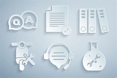 말풍선 채팅 Office 폴더 스쿠터 서비스 생명 공학 파일 문서 및 질문 및 답변 아이콘으로 헤드폰을 설정합니다 벡터 3차원