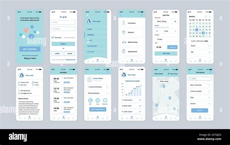 Set Of Ui Ux Gui Screens Medicine App Flat Design Template For Mobile Apps Responsive Website