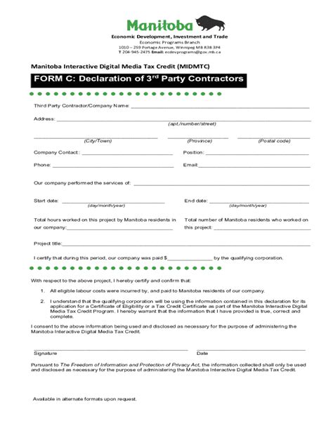 Fillable Online Form C Declaration Of 3rd Party Contractors Fax Email Print Pdffiller