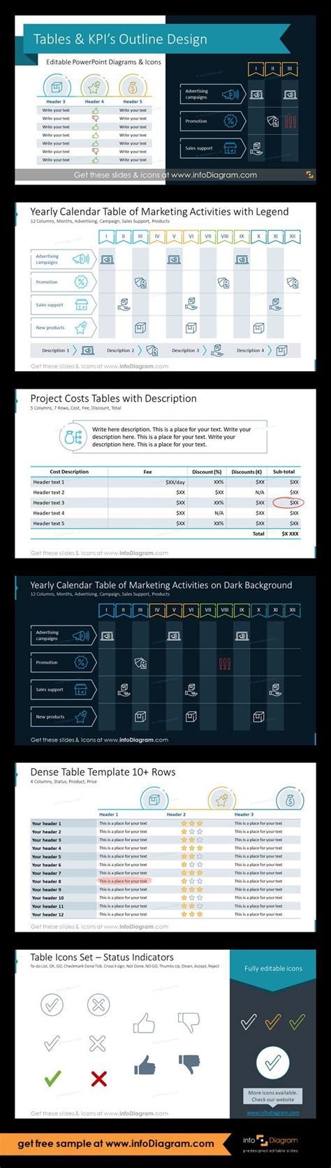 Creative Presentation Tables And KPI Outline Design PPT Template Outline Designs Powerpoint
