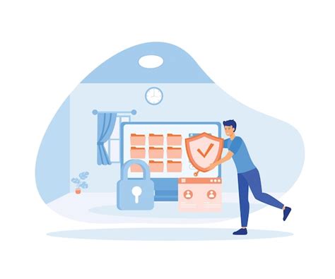 Premium Vector Man User With Shield Log In Protection Web Access