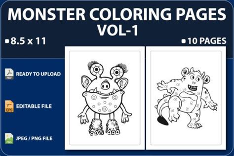 Monster Coloring Pages Vol 1 Graphic By My Design Hut · Creative Fabrica Monster Coloring